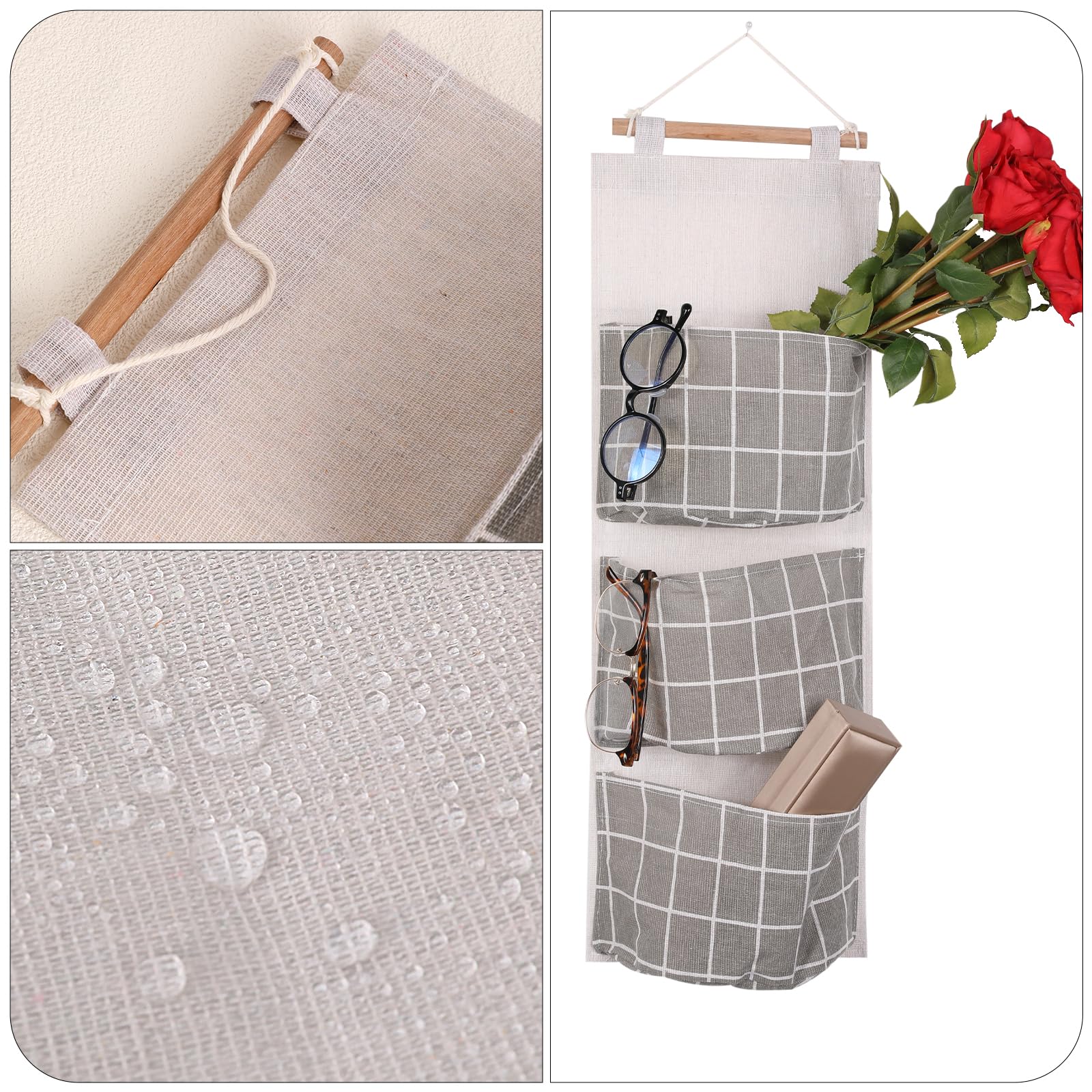Wall Hanging Storage Bag Hanging Canvas Organizer Pouches with 3 Pockets, Waterproof Linen Farbric Canvas Hanging Storage Baske Over The Door Closet Organizer for Kitchen, Bedroom, Bathroom, Office