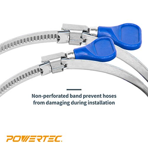 POWERTEC 70250 6 Inch Key Hose Clamp, Thumb Screw Key Adjustable Stainless Steel Hose Clamps for Dust Collection, Dust Collector and Dryer Vent Hose, Pipe Clamp, RV Clamp, Worm Gear Clamp, 5 pack