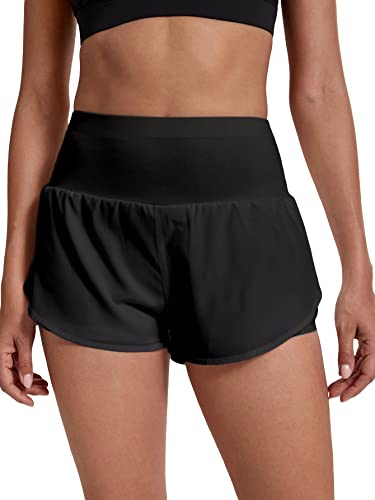 OYOANGLE Women's Athletic Gym Yoga High Waisted Shorts Running Workout Travel Casual Shorts Black M