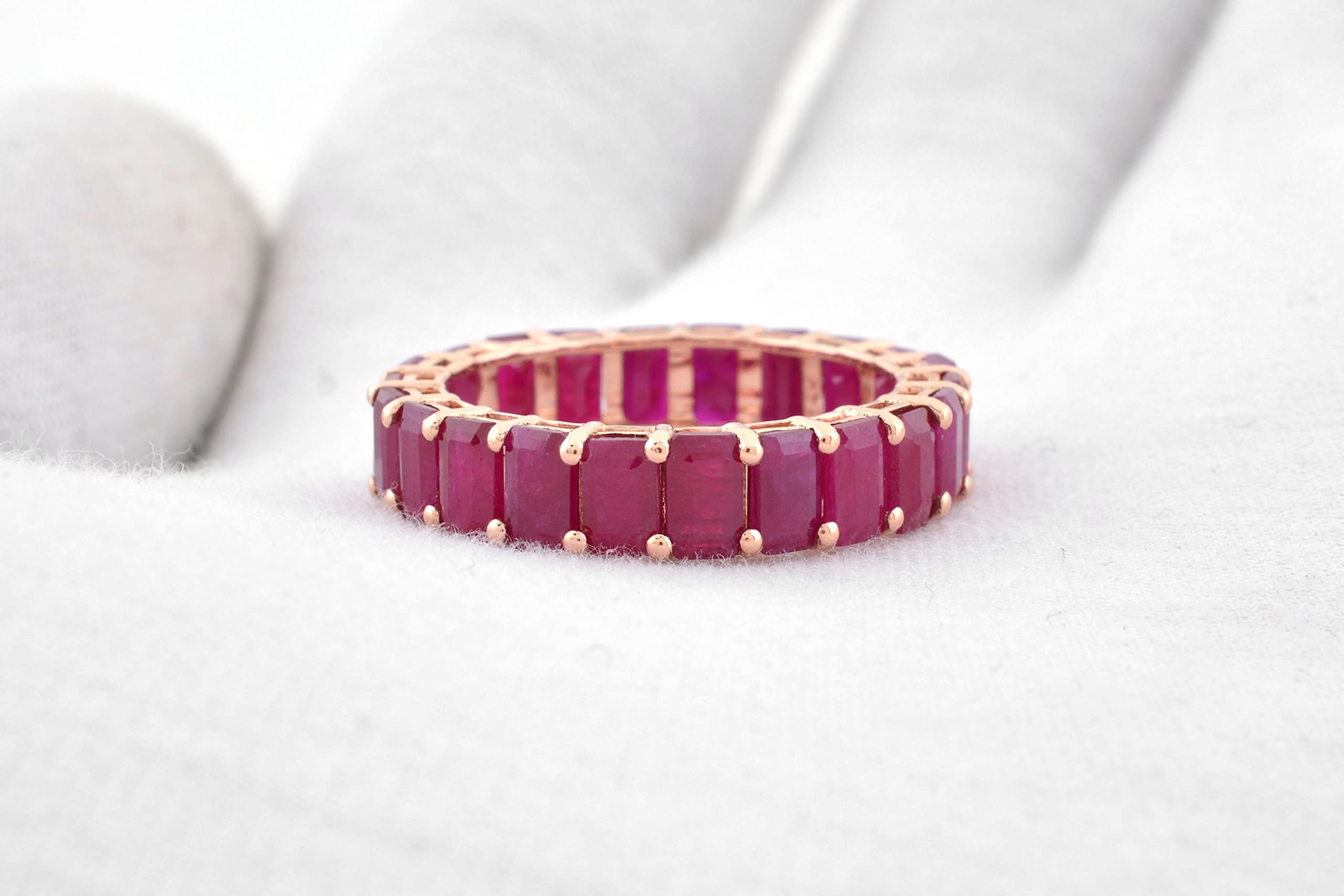 mirahi by chordia jewels Octagon Cut Eternity Band, Women 5x3mm Ruby Stackable Ring, 14k Rose Gold Wedding Band Ring