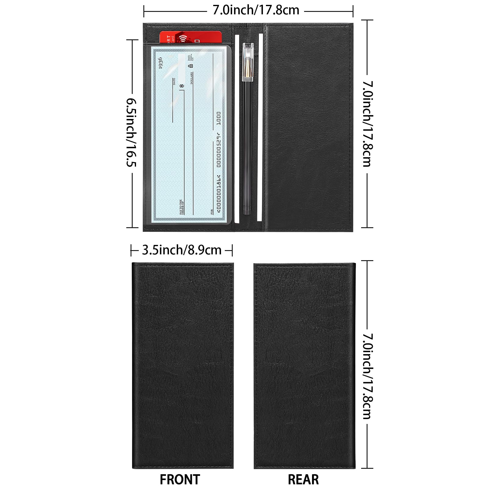 LLi Cufite Leather Checkbook Cover for Top & Side Tear Registers Duplicate Checks with Plastic Insert Flap Card Holder Pen Hoop Slim Wallet for Men Women