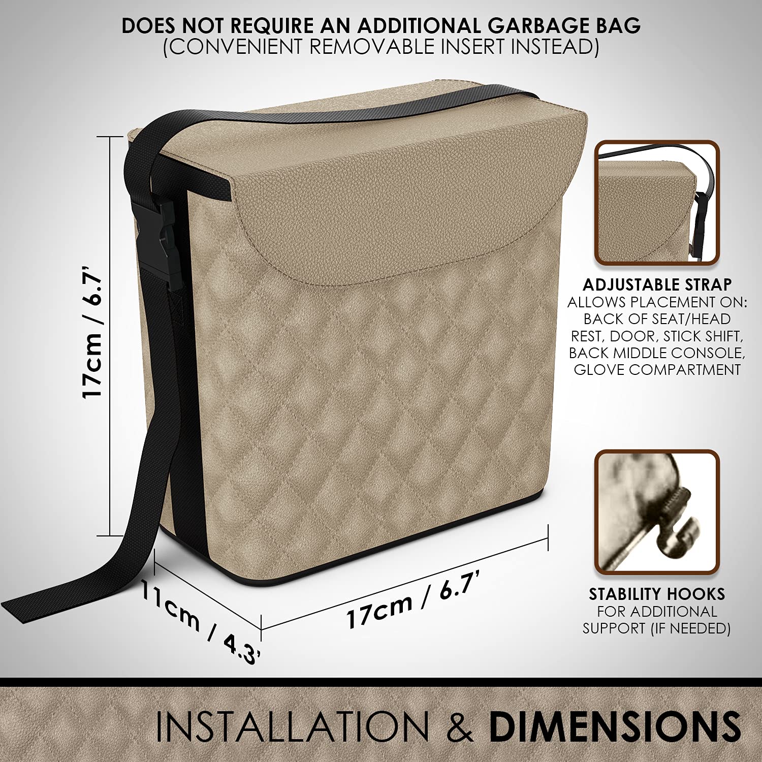 LUXXE - Refined Leather Car Trash Can - Car Garbage Can with Matching Tissue Box - Car Trash Container Water Proof - Car Trash Bag Machine Washable - Car Trashcan - Car Garbage Bag & Car Trash Bin