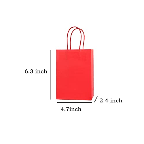 Tim&Lin Small Red Paper Bag with Handle,Mini Party Gift Bag Bulk for Wedding Birthday Baby Shower,4.7 x 2.4 x 6.3 Inch,Pack of 12