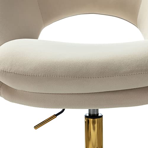 TINA'S HOME Modern Velvet Office Chair with with Adjustable Swivel, Comfy Upholstered Desk Chair with Open Back, Small Cute Chair for Living Room Study Vanity, Tan
