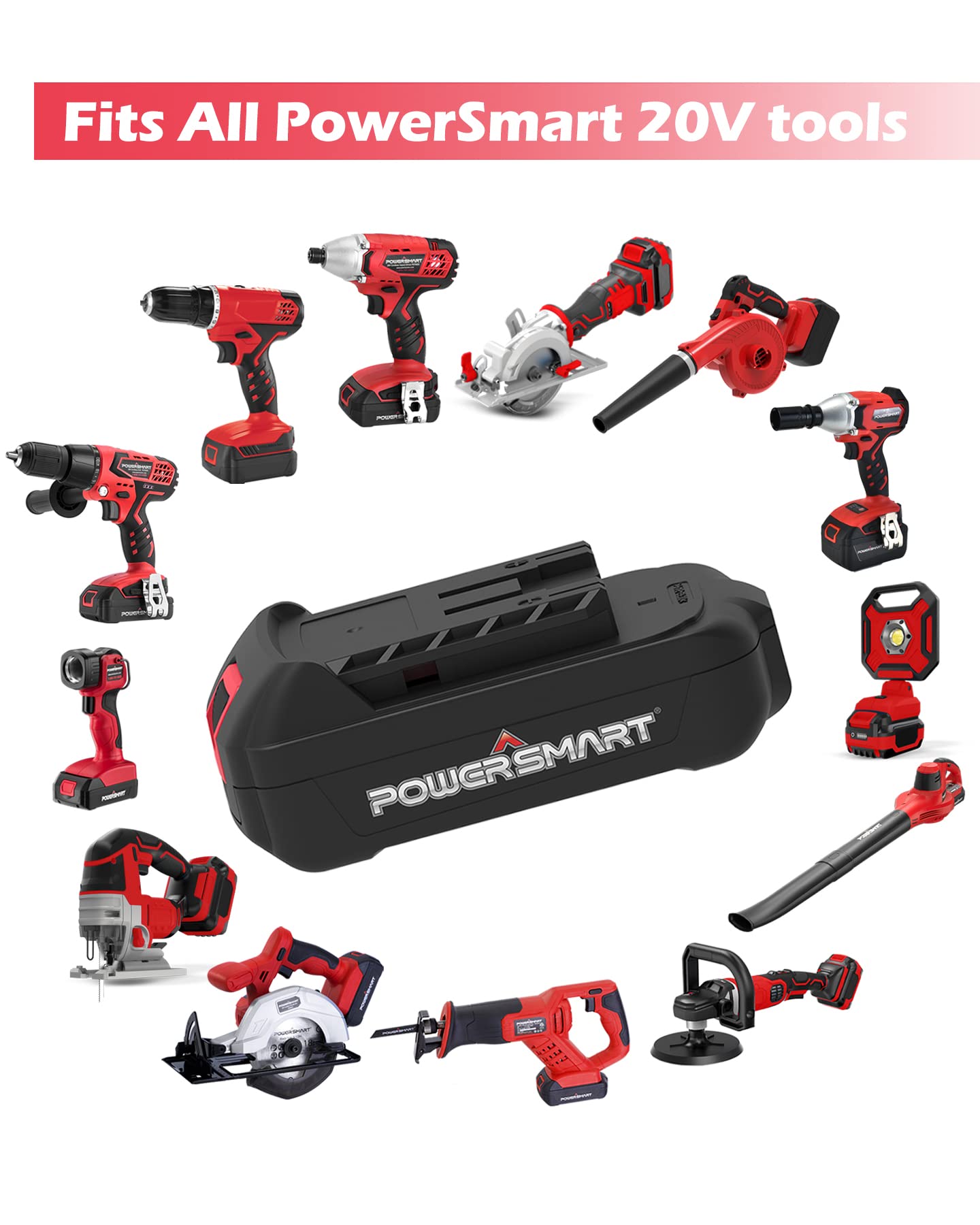 PowerSmart 20V 6-1/2 Inch Cordless Circular Saw with 4.0Ah Battery and Fast Charger, 4300 RPM, Laser & Parallel Guide, 2 Blades
