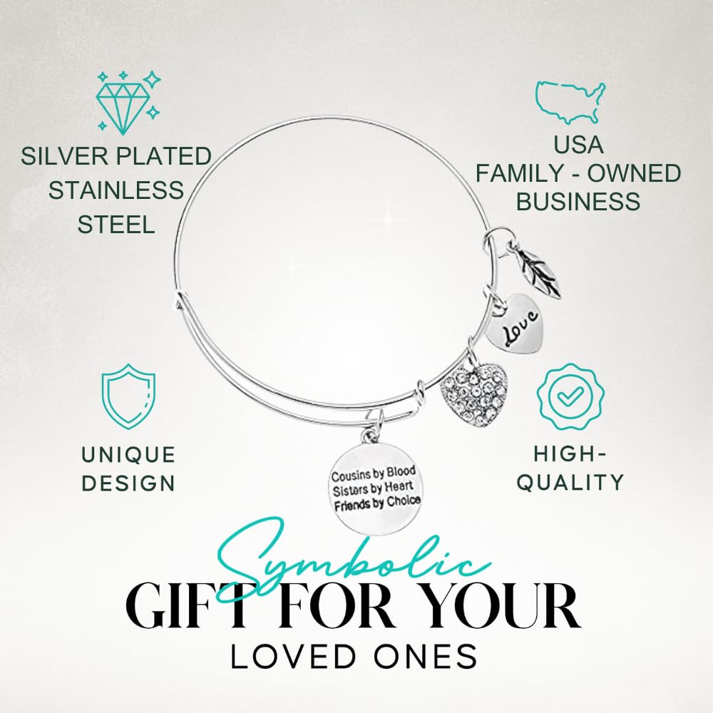 Infinity Collection Cousin Gift, Cousins by Chance, Friends by Choice Charm Adjustable Bangle, Cousin Jewelry for Women- Gift for Cousins
