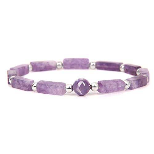 OLARCU Natural Healing Power Gemstone Crystal Beads Adjustable Stretch Amethyst Bracelets for Women Men, 7 Inches Unisex