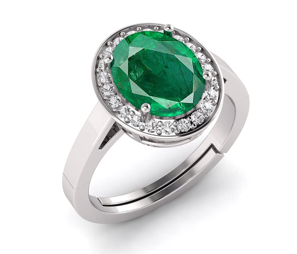 LMDPRAJAPATIS Natural 10.25 Ratti Lab Certified Emerald Panna 925 Sterling Silver Oval Shape Solitaire Adjustable Ring