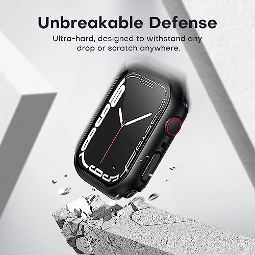 TAURI 2 Pack Hard Case Designed for Apple Watch Series 9 (2023) Series 8/7 41mm, [HD Clear] Built-in 9H Tempered Glass Screen Protector, [Full Protection] Slim Cover for iWatch S9/S8/S7 41mm - Black