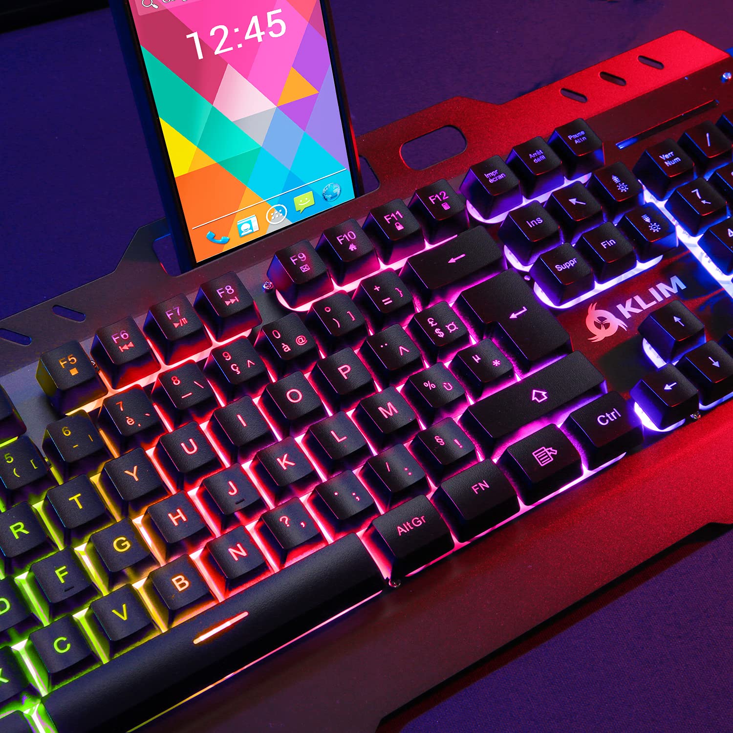KLIM Lightning Wireless Keyboard US New 2024 + Metal Frame and Durable Keys + Mechanical Feel Keyboard for PC PS4 PS5 + 5-Year Warranty + Wireless Gaming Keyboard with Bright Rainbow Backlighting