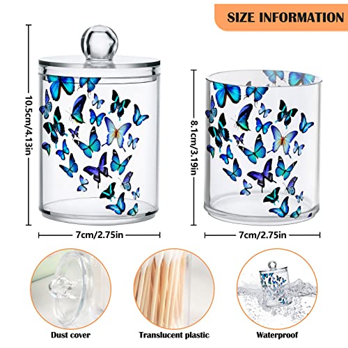 ZOEO Bathroom Canister Set of 2, Butterfly Dream Magic Blue Clear Plastic Jars Holder Dispenser Farmhouse Sugar Storage Countertop With Airtight Lids, Kitchen Theme Decor