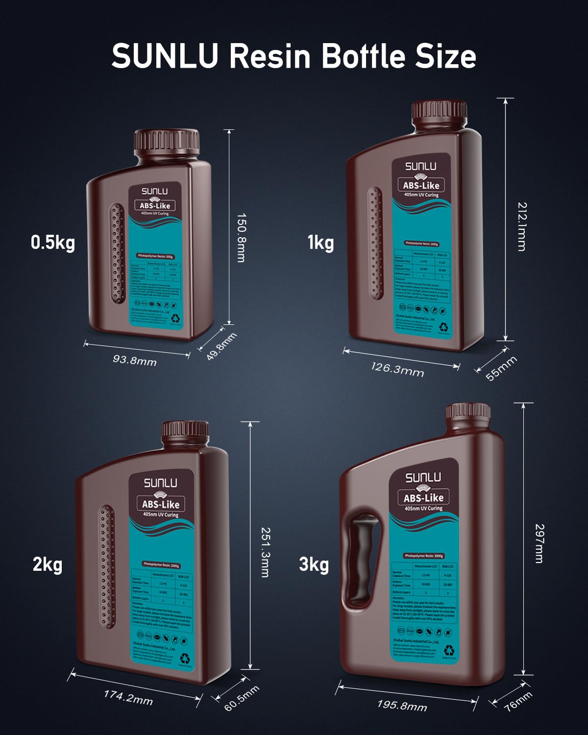 SUNLU ABS Like Resin 2000g, Strong Fast Curing 3D Printer Resin, 395 to 405nm UV Curing 3D Printing Liquid Photopolymer Resin, Non-Brittle and High Precision, 2kg, Dark Grey