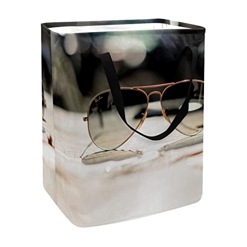 Sunglass Print Collapsible Laundry Hamper, 60L Waterproof Laundry Baskets Washing Bin Clothes Toys Storage for Dorm Bathroom Bedroom