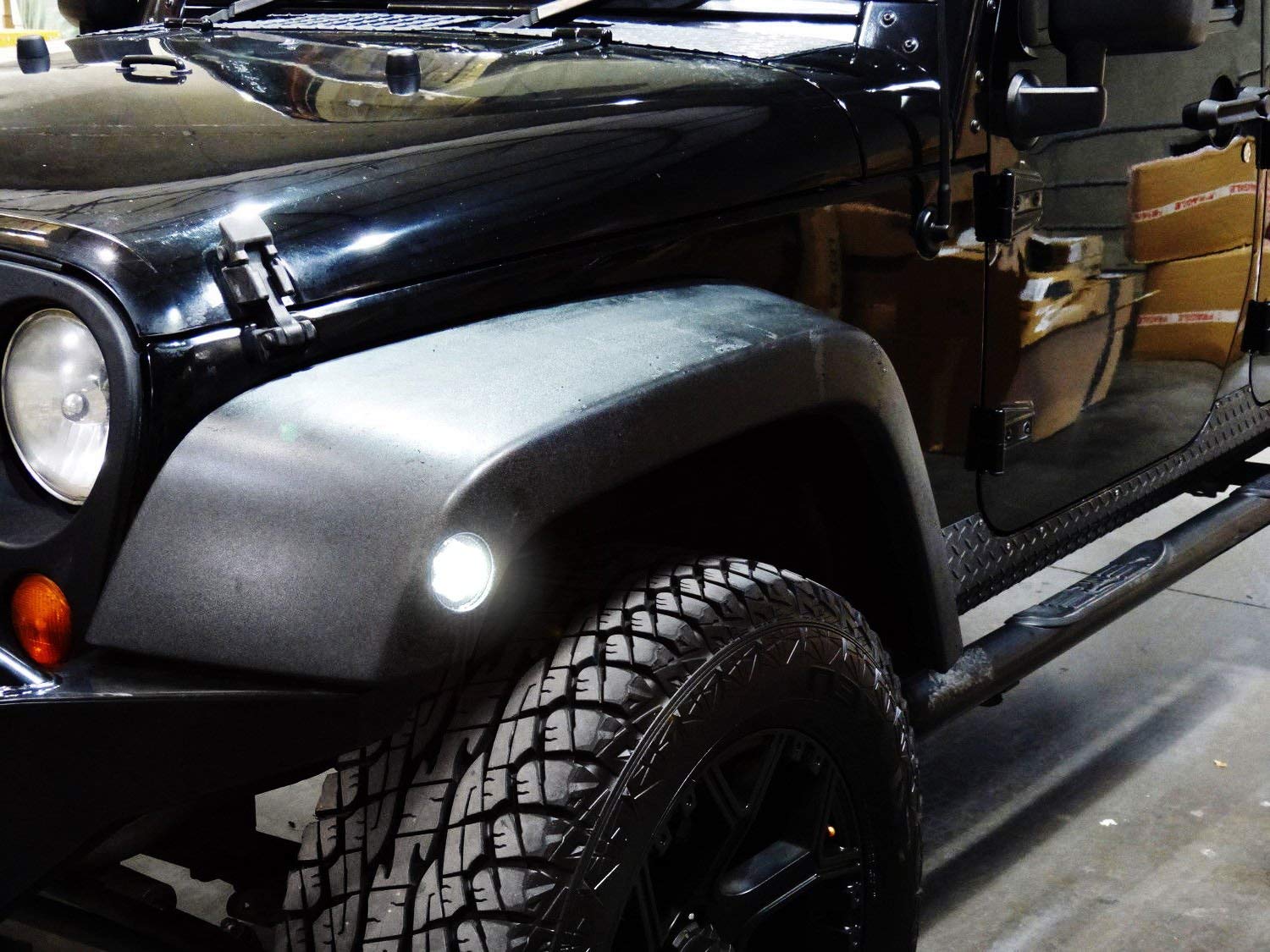 iJDMTOY Smoked Lens White Full LED Front Fender Flare Side Marker Light Kit Compatible With Jeep 2007-2017 Wrangler JK, Replace OEM Amber or Clear Sidemarker Lamps