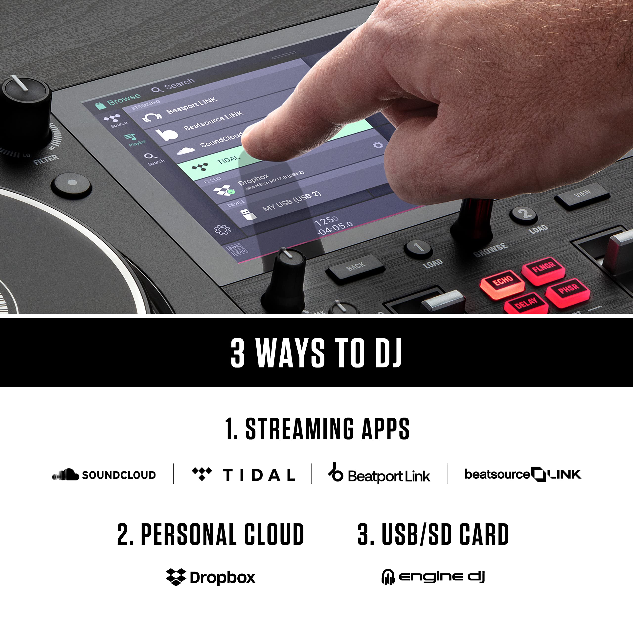 Numark Mixstream Pro Standalone DJ System with Speakers, 7” Touch Screen, WiFi Streaming, 2 Channels & FX + Gator Cases Gig Bag for Micro Controllers, Keyboards, and Multi-Effects Pedals