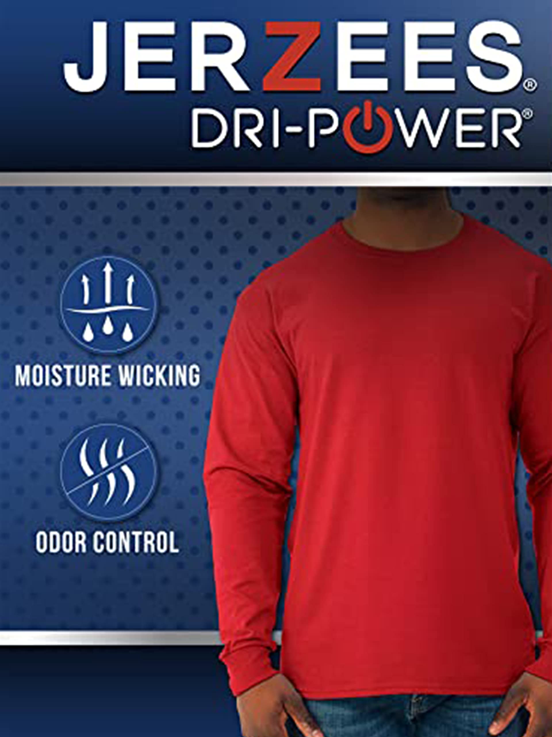 Jerzees Men's Dri-Power Cotton Blend Long Sleeve Tees, Moisture Wicking, Odor Protection, UPF 30+, Sizes S-3X, Black, XX-Large