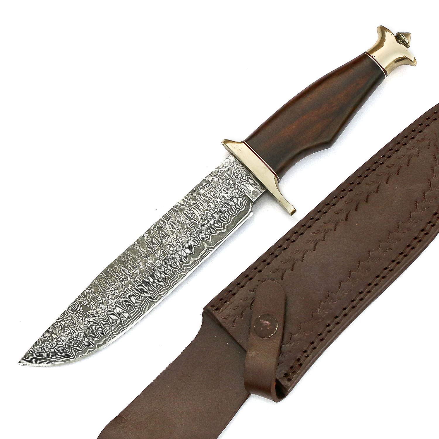 JNR Traders Damascus Steel Fixed Blade Bowie Knife with Leather Sheath -2270