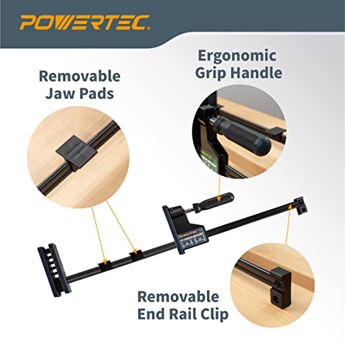 POWERTEC 71368 24-Inch Parallel Clamps for Woodworking | 90 Degree Heavy Duty Steel Bar Jaw Clamp Spreader Tool | 2PK