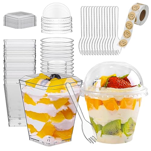 Tisovixo Clear Dessert Cups with Lids and Spoons,100 Pack 7oz 5.4oz Mini Dessert Cups,Parfait Appetizer Cup, Reusable Mini Serving Cups for Party Desserts Halloween Thanksgiving Christmas