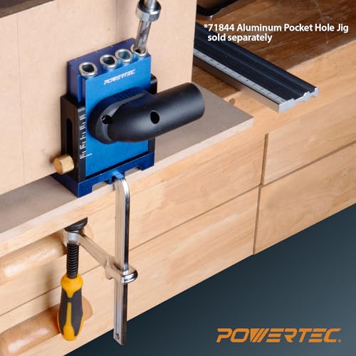 POWERTEC 71409 Quick Screw Guide Rail Clamp for MFT and Track Saw Guide Rail System, 7” Capacity x 2-3/8” Throat Depth, 400lbs Clamping Force – 2 Pack
