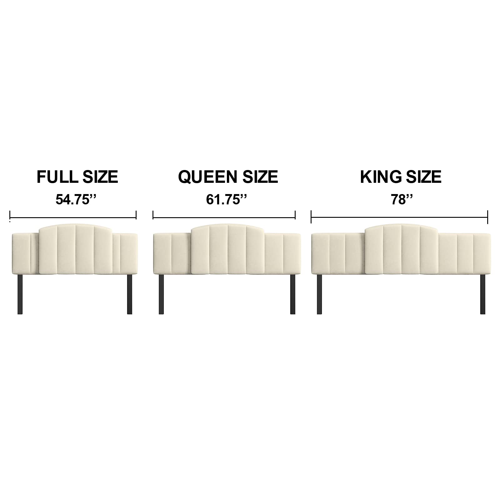 Iccequee Bed Headboard Velvet Upholstered Curved Top Design Full/Queen/King Size 3 in 1, Heights from 37 to 49 inch Adjustable White Set of 1