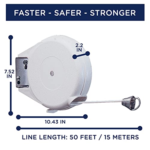 Strata Heavy Duty Retractable Clothesline Outdoor & Indoor - Portable Wall Mounted, 50 ft Single Cable Retractable Laundry Line for Wet & Dry Clothes