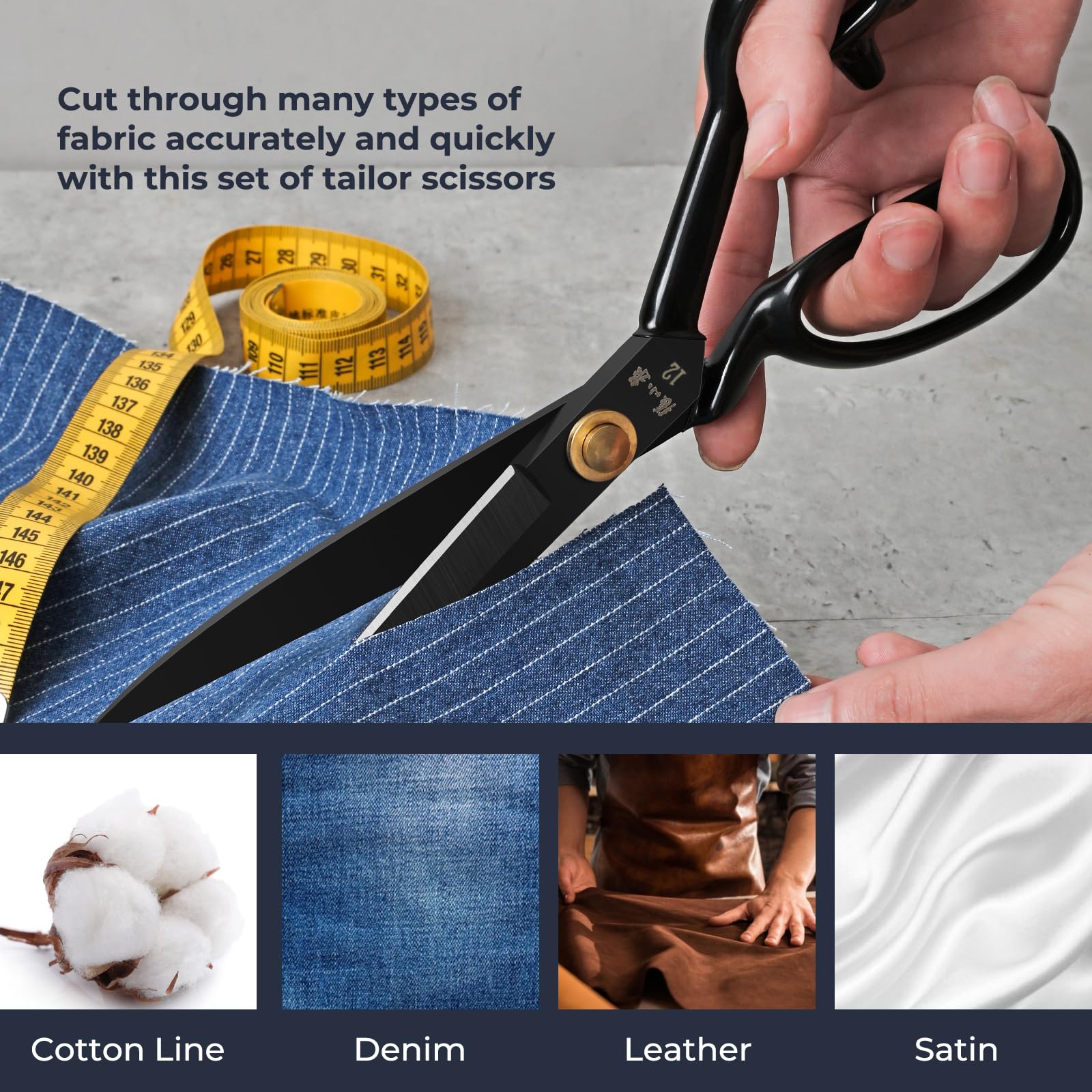 ZHANG XIAO QUAN SINCE 1628 Fabric Scissors 12 Inch Black Office Scissors, Professional Ergonomic Comfort Grip Scissors, Leather Sewing Shears for Fabric Sewing DIY Cutting Home School Craft