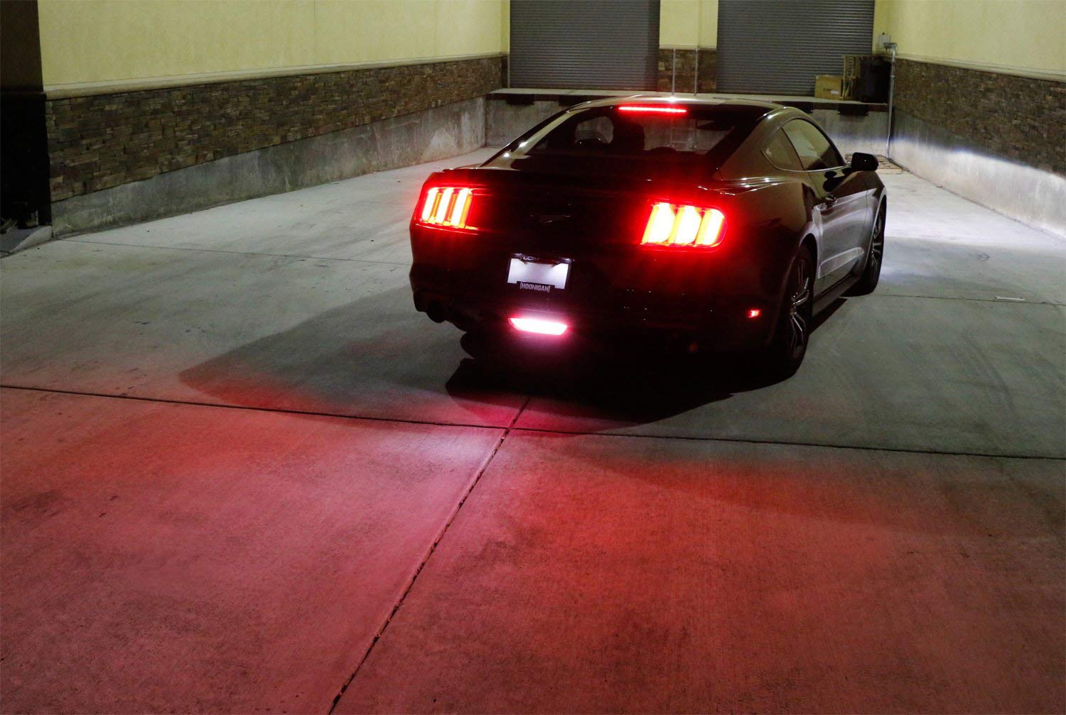 iJDMTOY Smoked Lens LED Rear Foglamp Compatible With 2015-2017 Ford Mustang, Full Red LED Tail Light Assembly Functions as Reverse Light & Rear Fog Light