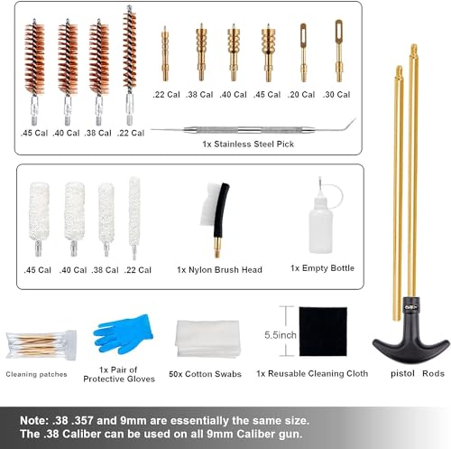 KLOLA Gun Cleaning Kit Universal Handgun Cleaning Kit 25 in 1 Pistol Cleaning Kit for .22 .357/.38/9mm .40 .45 Caliber Gun Brush Tools Gun Accessories