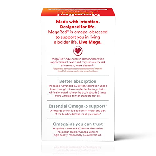 MegaRed Omega 3 Fish Oil Supplement 800mg (per Serving), Advanced 6X Absorption EPA & DHA Omega 3 Fatty Acid Softgels (80cnt Box), Phopholipids, Supports Brain Eye Joint & Heart Health
