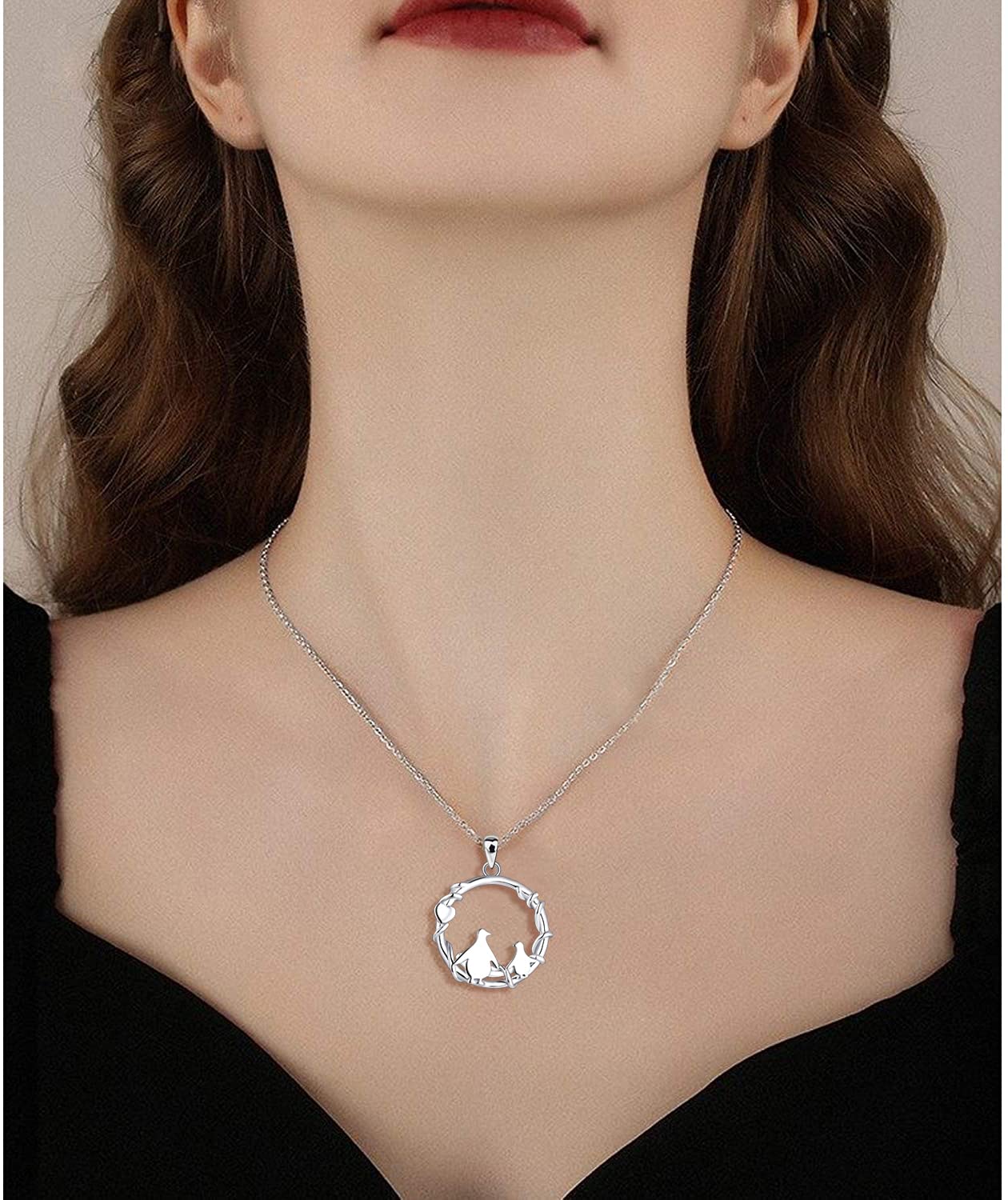JO WISDOM 925 Sterling Silver Cubic Zirconia Penguin Pendant Necklace,18+2" Extender