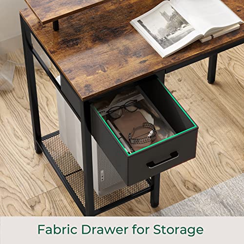 Huuger L Shaped Desk Computer Desk with LED Lights & Power Outlets, Gaming Desk with Storage Shelves, Corner Desk Home Office Desk, Rustic Brown