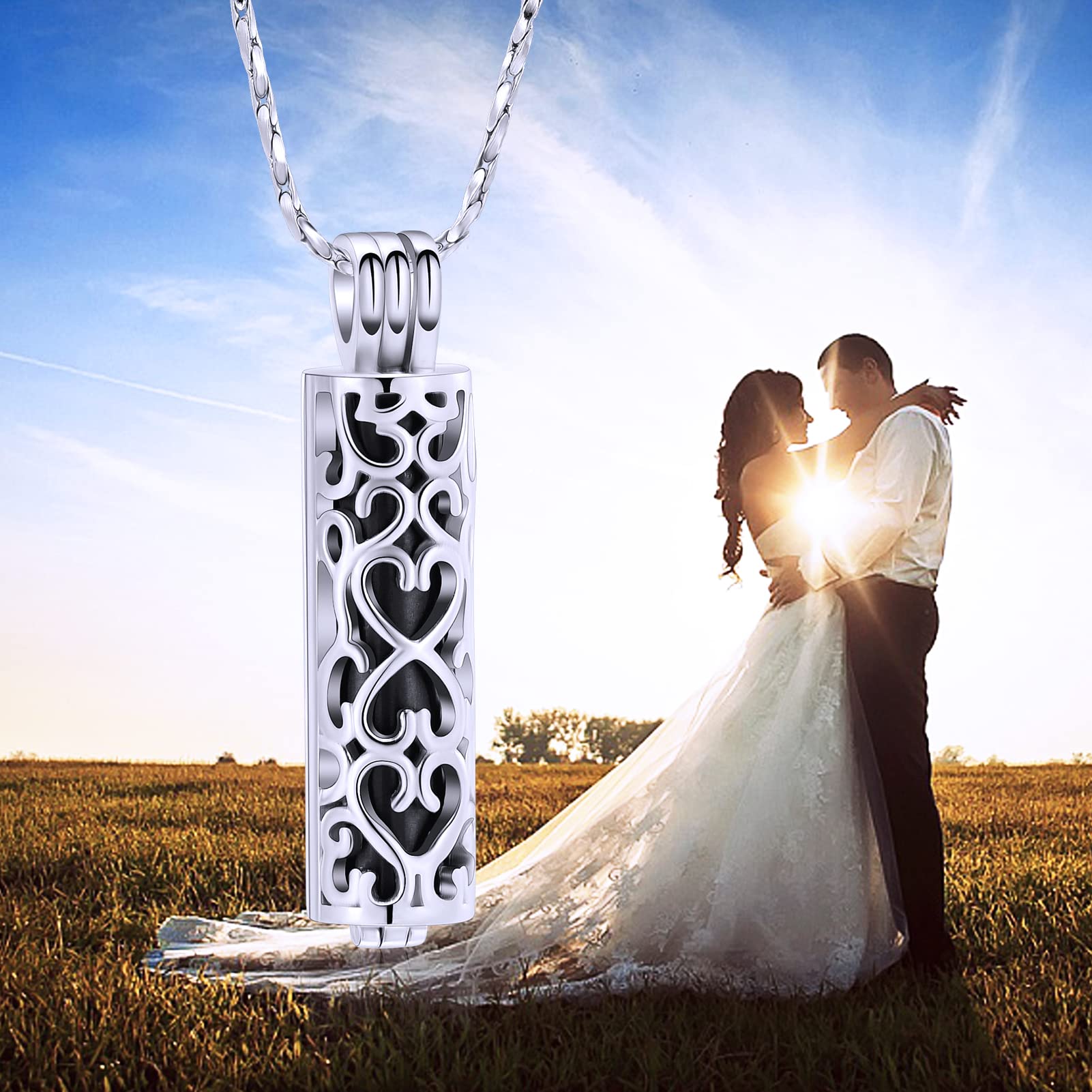 Imrsanl Stainless Steel Cremation Jewelry Ashes Cylinder Vial Urn Necklace for Ashes Charm Memorial Keepsake Cremation Pendant Jewelry (Black)