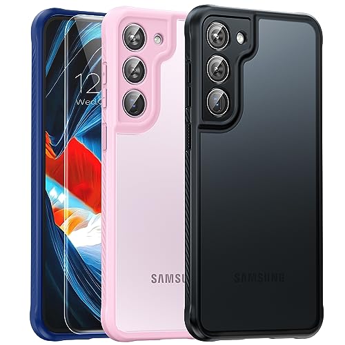 TOCOL for Samsung Galaxy S23 Case, with 2 Pack Screen Protector [Upgraded Full Camera Protection] [Military Grade Drop Tested] Translucent Matte Hard Back, Non-Slip Case for S23 6.1'', Frosted Black
