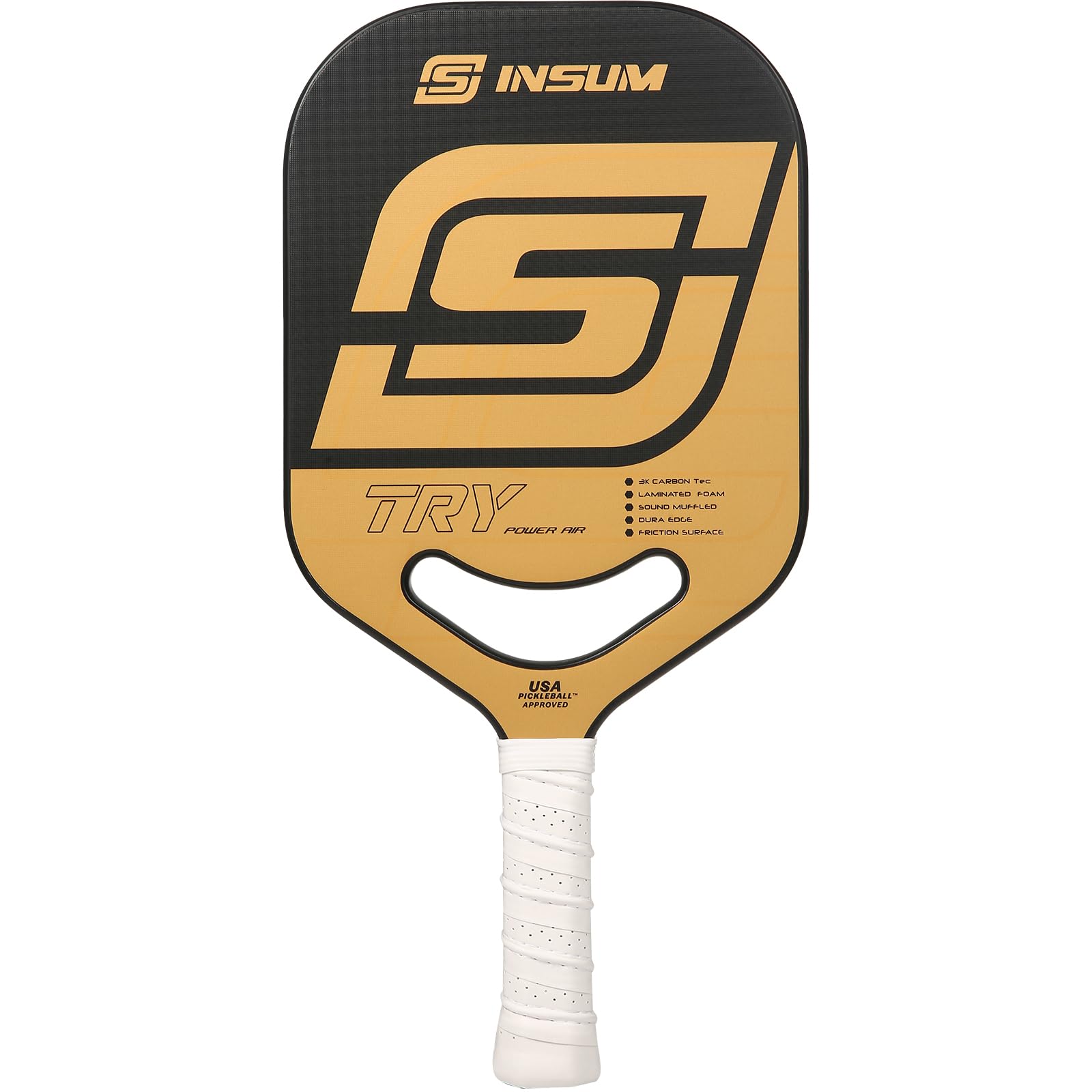 INSUM Burned Pickleball Paddle Edgeless - Power AIR Series - 3K Carbon Abrasion Surface (CAS),19.6mm Thermoforming PP Core