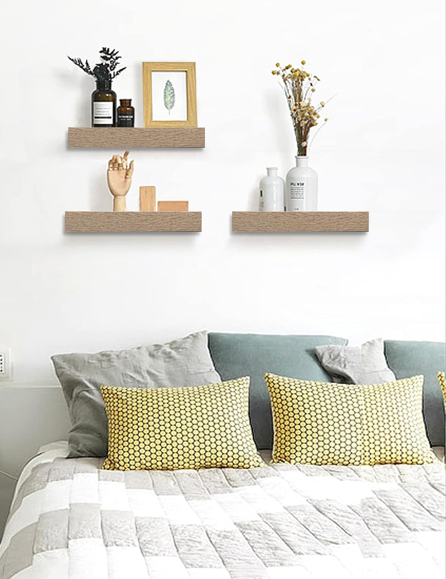 YMMGK Floating Shelves, Rustic Wood Shelves,3 Sets of Wall Mounted Shelf for Bathroom Decor,Floating Book Shelf for Bedroom, Living Room – Rustic Brown