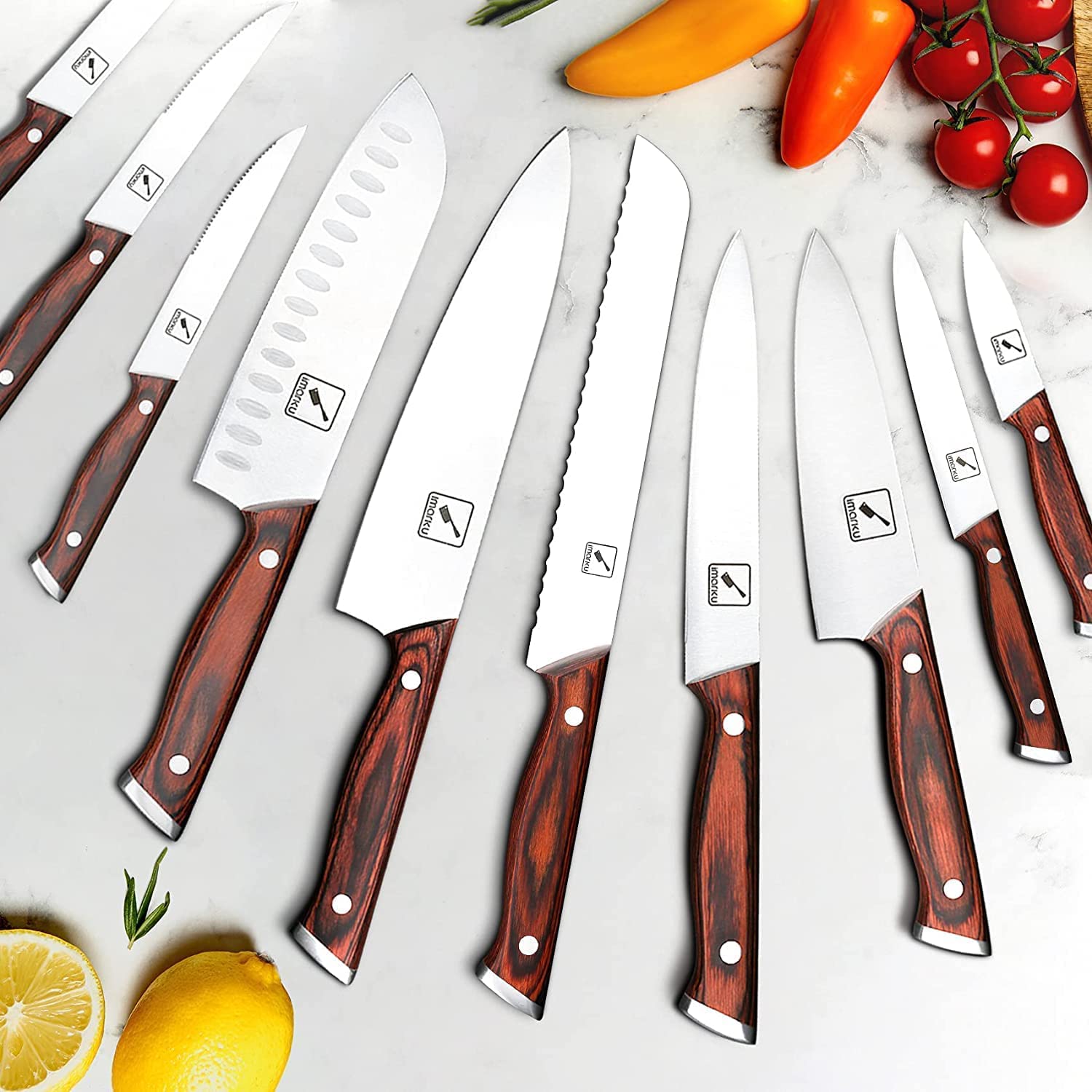 Kitchen Knife Set with Block,imarku 16-Piece Professional Knife Sets,Japanese Chef Knife Set German High-Carbon Stainless Steel Knives Set with Knife Sharpener