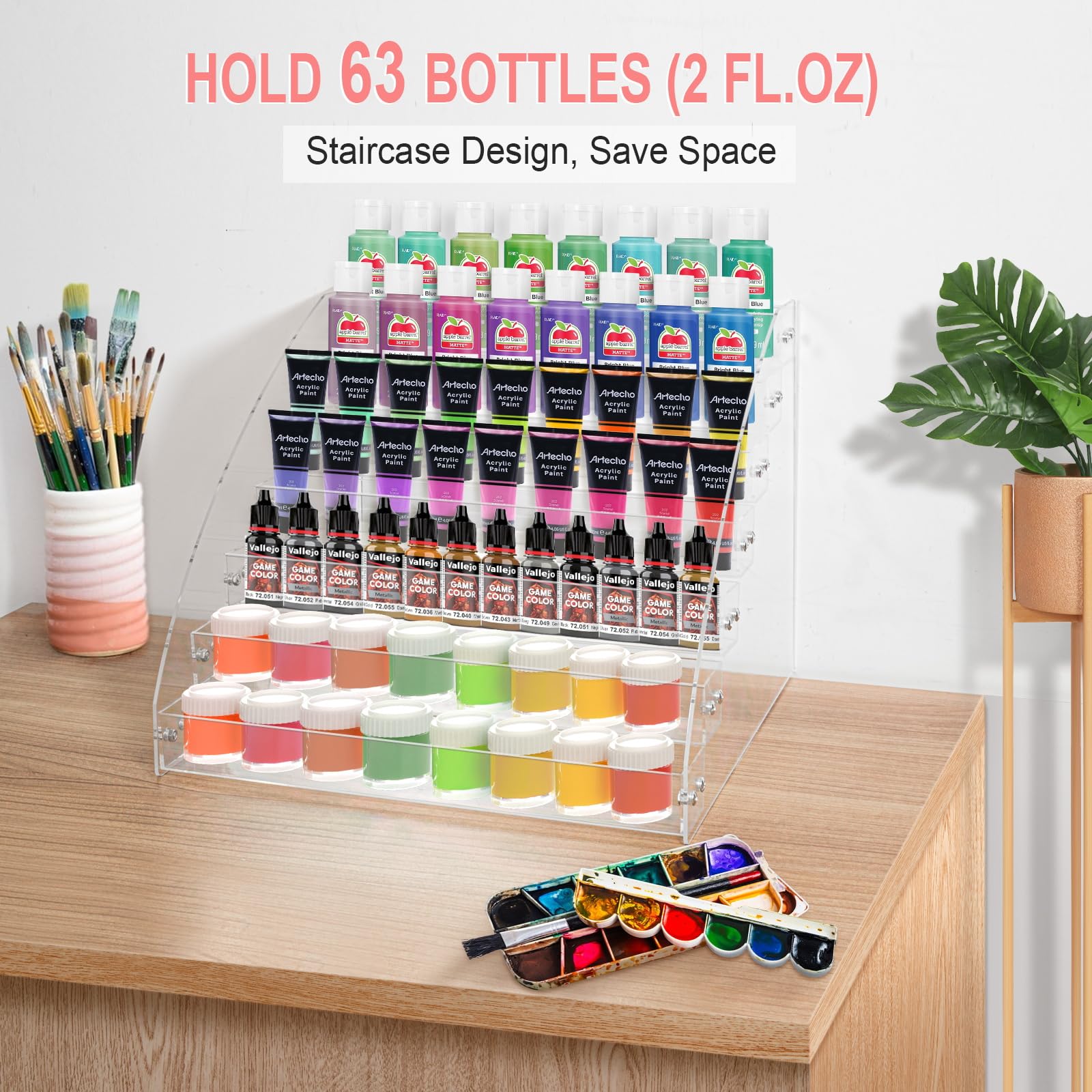 Vowcarol Clear Acrylic Paint Organizer 7 Tiers, Model Paint Organizer Miniature Paint Holder 7 Layers Paint Storage Rack, Craft Paint Organizer Rack