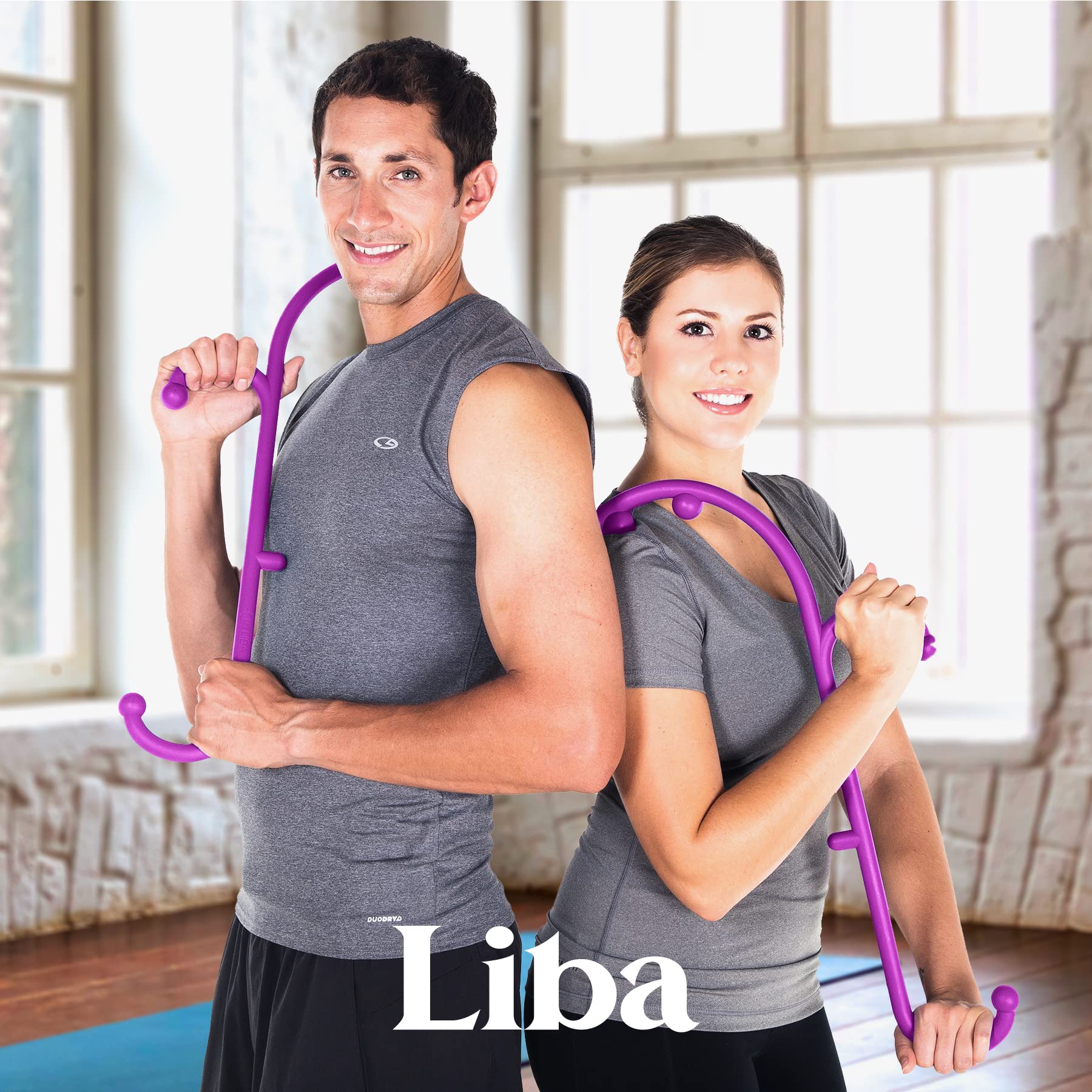 LiBa Back and Neck Massager - Trigger Point Massage Tools for Pain Relief and Self Massage Hook Therapy Handheld Back Neck Shoulder Massager Purple - Gift for Women & Men