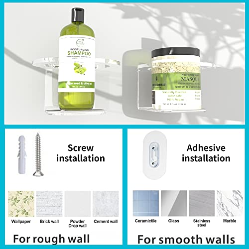 Swvzwy Acrylic Bathroom Adhesive Shelves,No Drill,Will Not Damage Bathroom Tiles, Renter Friendly Shelves