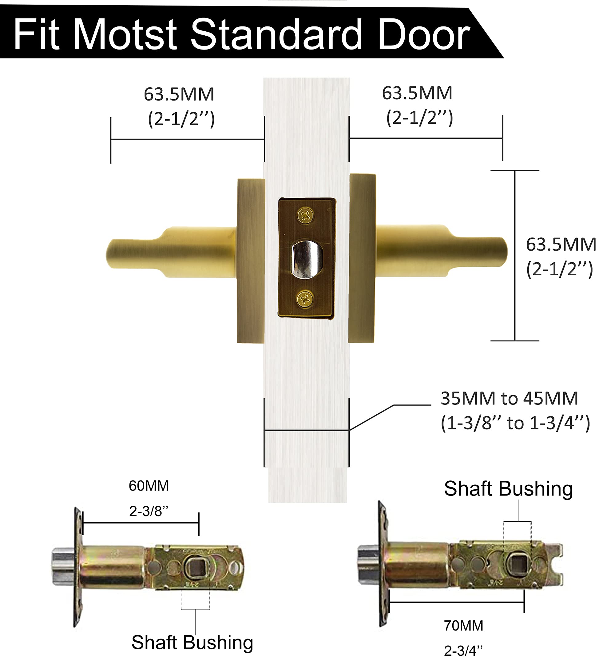 Linkaa Pivacy Door Lever Gold Stain Brass Lever Door Handle with Lock, Keyless Door Lock, Privacy Function Exterior/Interior Door Handles.