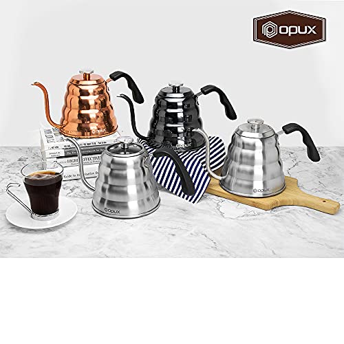 OPUX Pour Over Coffee Kettle with Gooseneck | Stainless Steel Coffee Tea Kettle with Thermometer 40 oz, Stovetop Induction Goose Necked Kettle Slow Pour Drip Spout (1.2 Liter, 40 fl oz) Copper