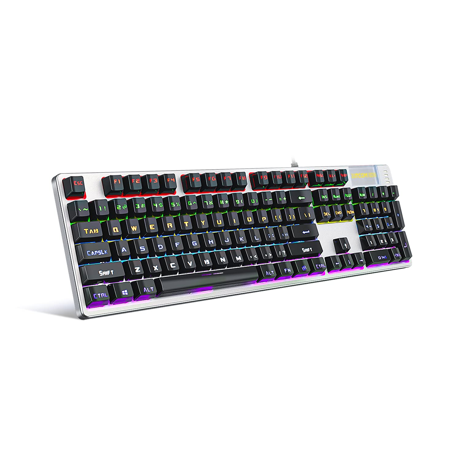 Kitcom NK30 Full Size Mechanical Gaming Keyboard with LED Rainbow Backlit, Anti Ghosting USB Wired Keyboard with Brown Switch Double-Shot Key caps, Ergonomic design, for Windows PC Gamers, 104 Key