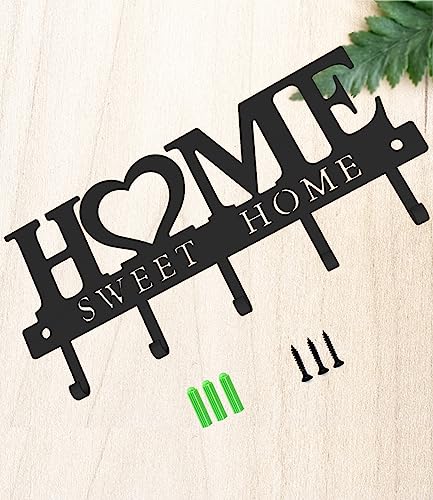 WIPHANY Sweet Home Key Holder Wall Mounted Black Metal Decorative Keys Holder Home Design Organizer for Key Rack for Entryway Hooks Home Hangers