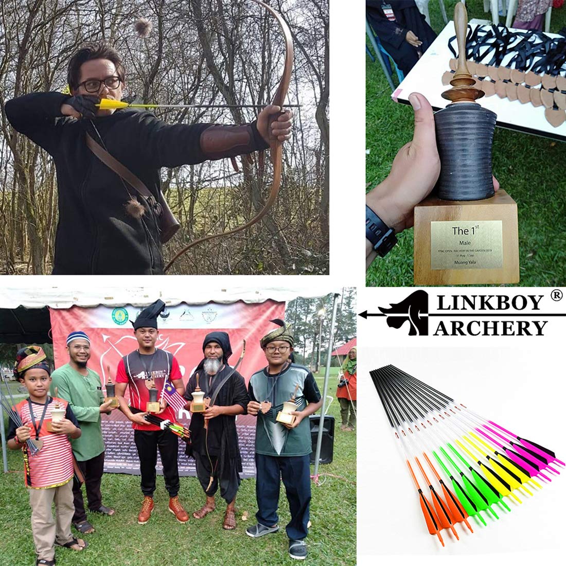 Linkboy Archery Carbon Arrows Hunting Practice Target Arrows Fluorescent with Removable Tip for Compound Recurve Long Bows, Spine 250 300 340 400 500 600 700 800, Pack of 6/12PCS