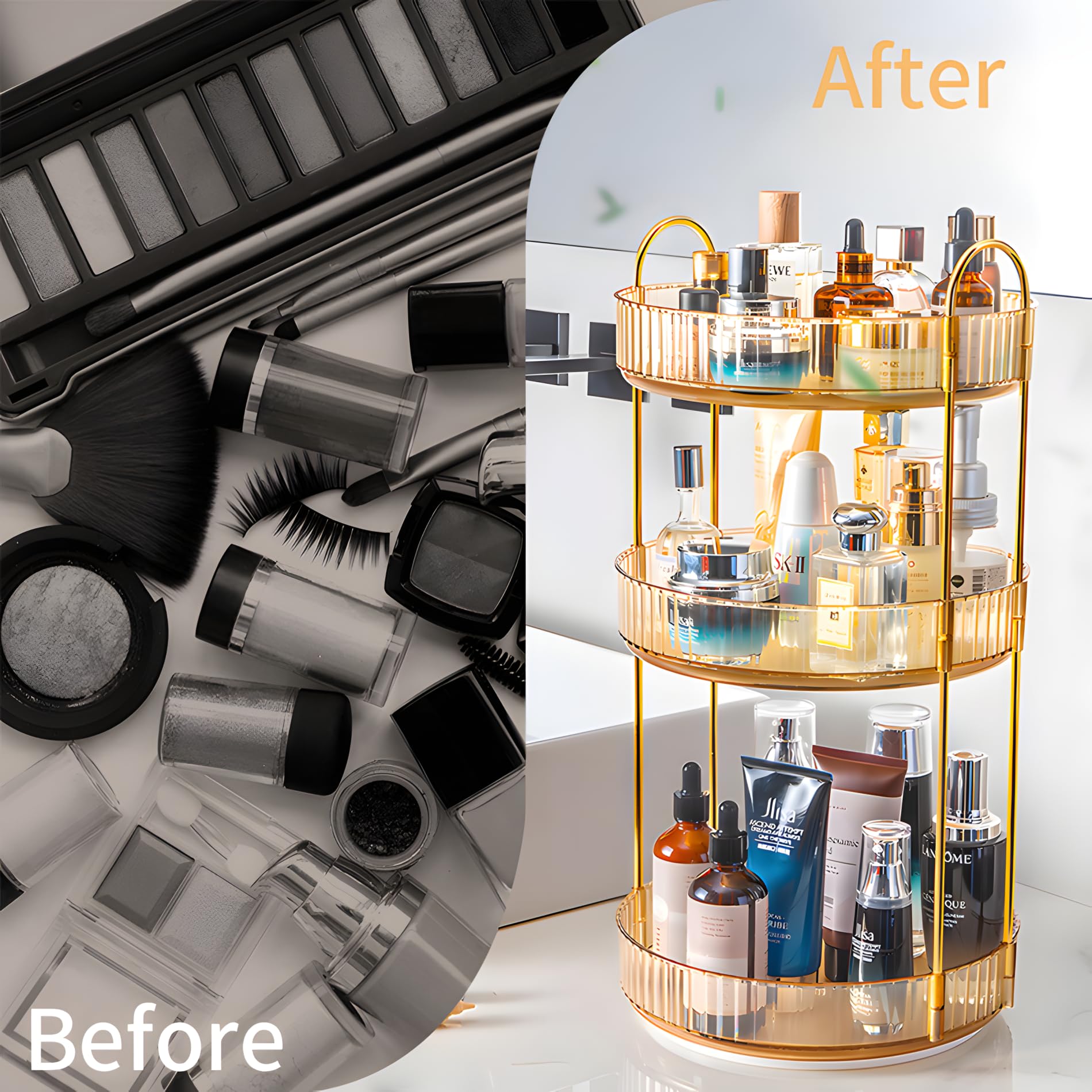 YJSMO 360-Degree Rotation Makeup Organizer Large Capacity Bathroom Countertop Organizer Countertop Perfume Tray for Cosmetic Storage Organizer Bathroom Shelf