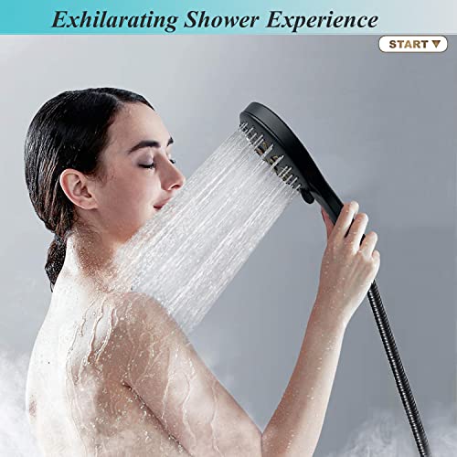 Rainfall Shower Head Combo, 12'' High Pressure Square Rain Shower with 6-Function Adjustable Spray Handheld with 13'' Extension Arm and 78'' Hose, Water Temperature Reminder, Matte Black, AWAXFOLO