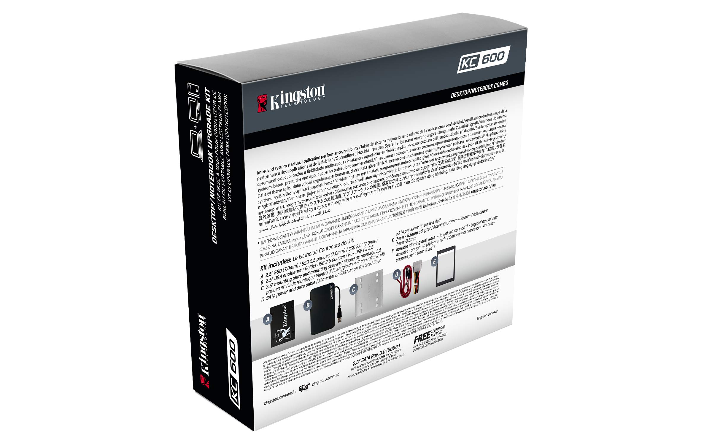 Kingston KC600 SSD SKC600B/1024G Internal SSD 2.5 Inch, SATA Rev 3.0, 3D TLC, XTS-AES 256-bit Encryption - with Upgrade Kit
