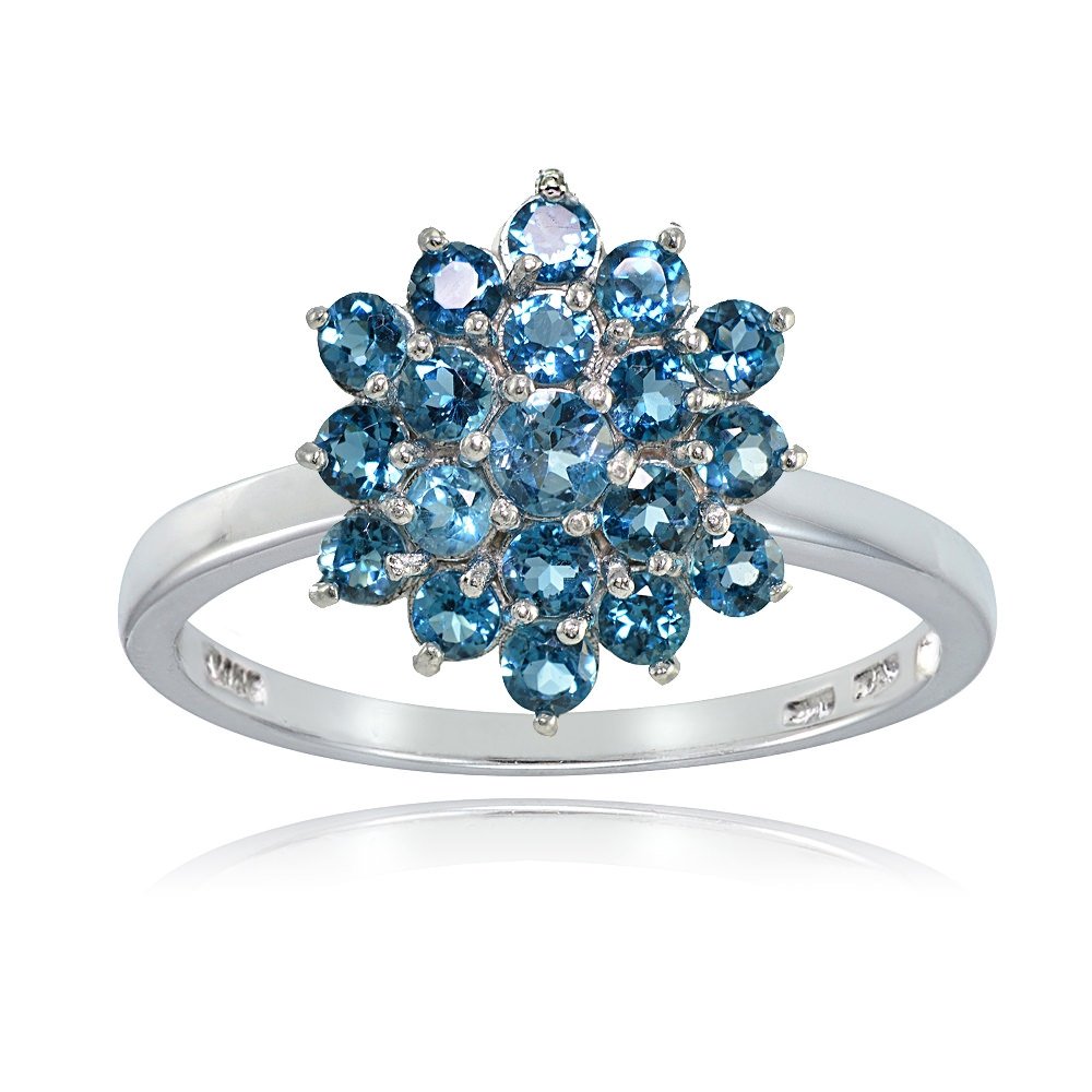 Ice Gems Sterling Silver Genuine London Blue Topaz Flower Ring, Size 7