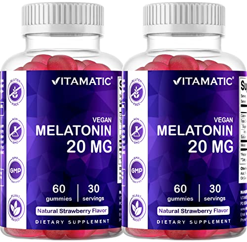Vitamatic Melatonin 20mg Gummies for Adults, 30 Servings - 60 Vegetarian Gummies - Non-Habit Forming Supplement (60 Gummies (Pack of 2))